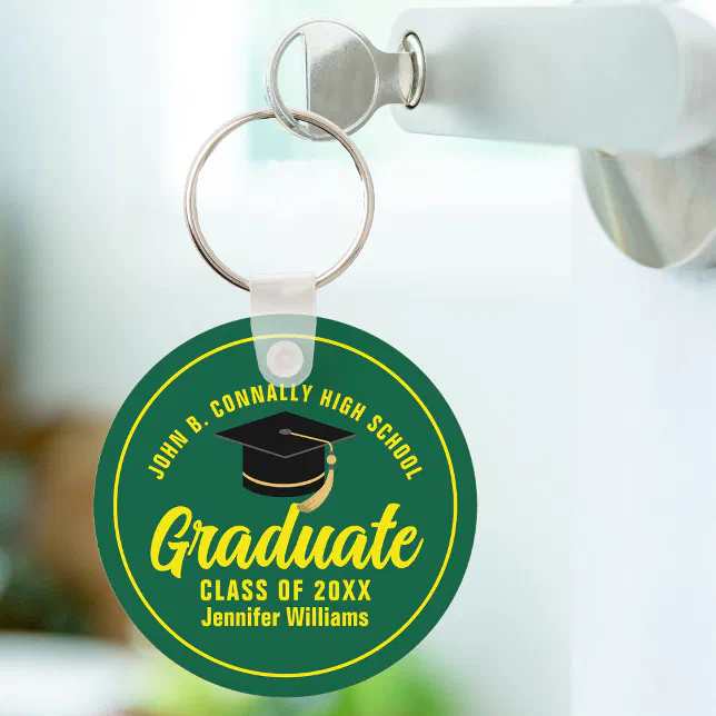 Green Yellow Graduate Modern Custom Graduation Keychain | Zazzle