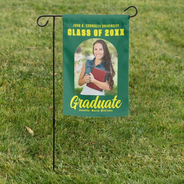 Green Yellow Graduate Photo Arch Modern Graduation Garden Flag | Zazzle