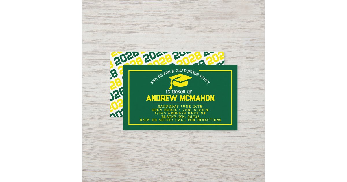 Green & Yellow Graduation Mini Graduation Invites | Zazzle