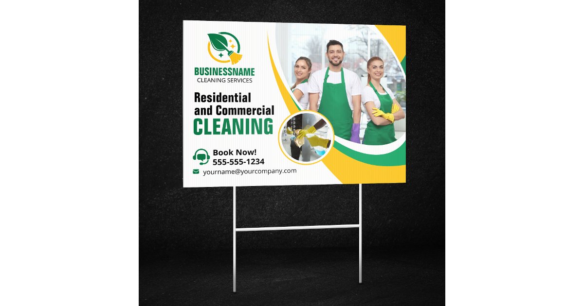 Green Yellow House Cleaning Housekeeping Maid Sign | Zazzle