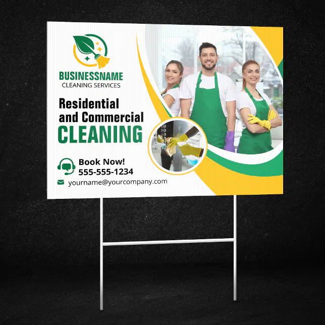 Green Yellow House Cleaning Housekeeping Maid Sign | Zazzle