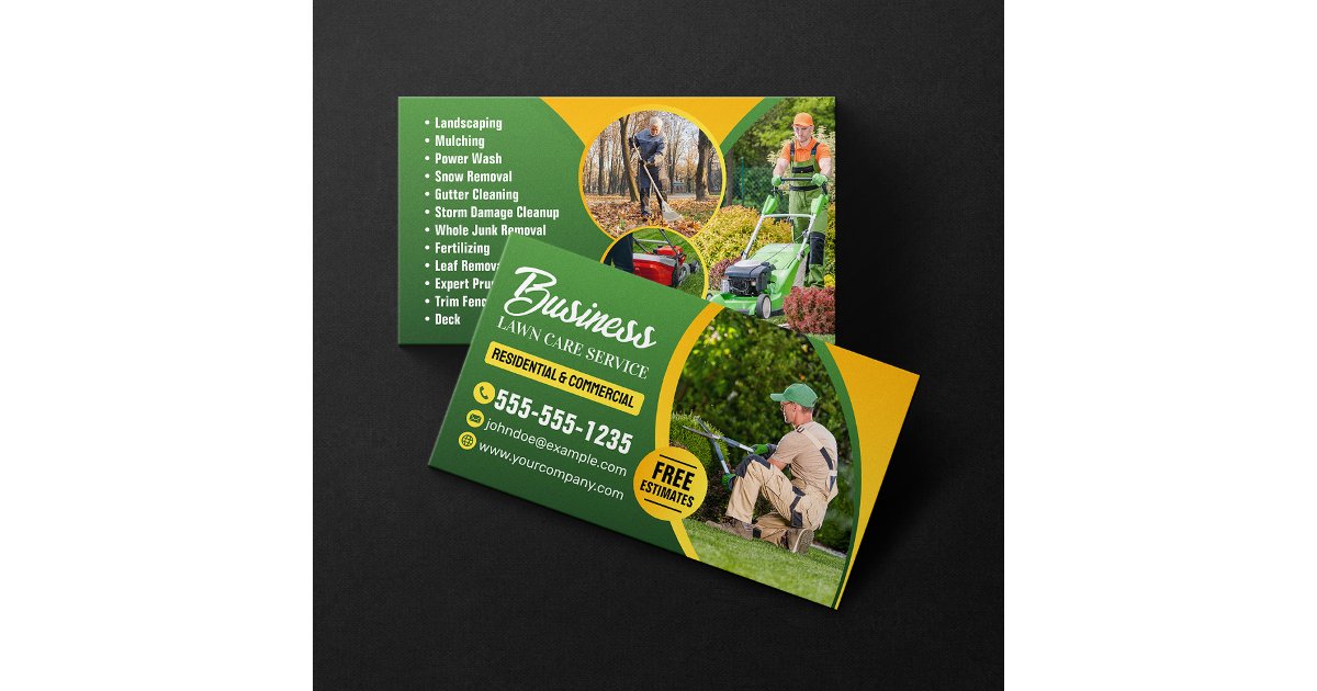 Green & Yellow Lawn Care Landscaping Mowing Business Card | Zazzle