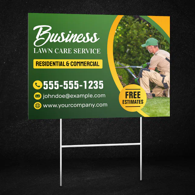 Green & Yellow Lawn Care Landscaping Mowing Sign | Zazzle