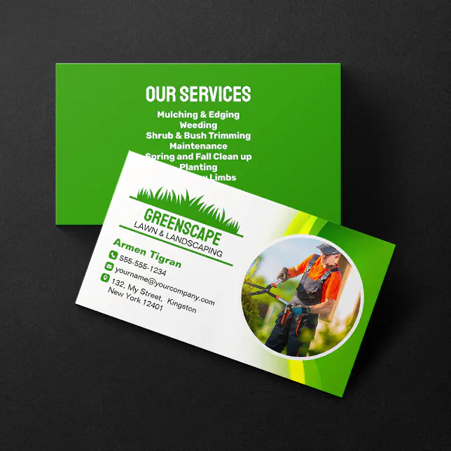 Green Yellow Lawn Care, Mowing and Landscaping Business Card | Zazzle