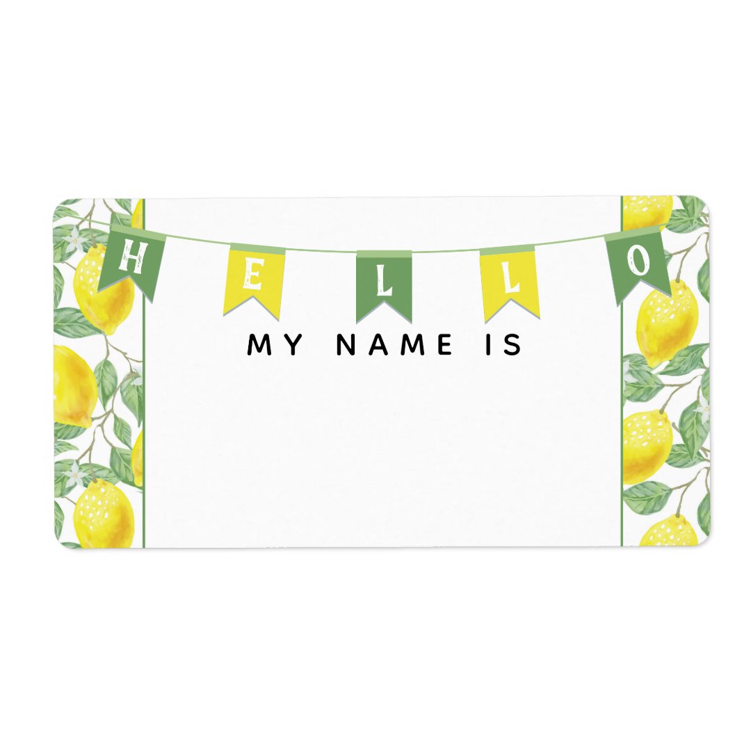 Green + Yellow Lemon Tree Hello My Name Is Sticker | Zazzle