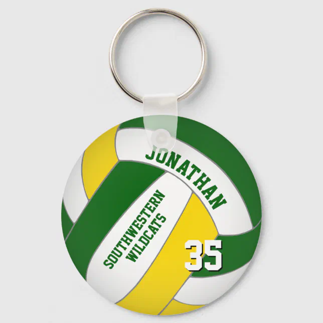 green yellow personalized boys' volleyball keychain | Zazzle