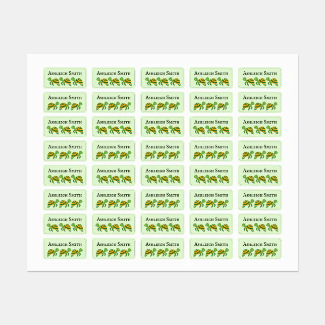 Green Yellow Turtle Children's Name Labels | Zazzle