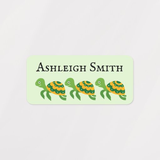 Green Yellow Turtle Children's Name Labels | Zazzle