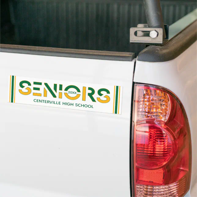 Green & Yellow Two-Color Seniors Sliced Letters Bumper Sticker | Zazzle