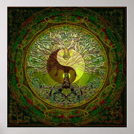 Green Yin Yang with Tree of Life Poster | Zazzle.com