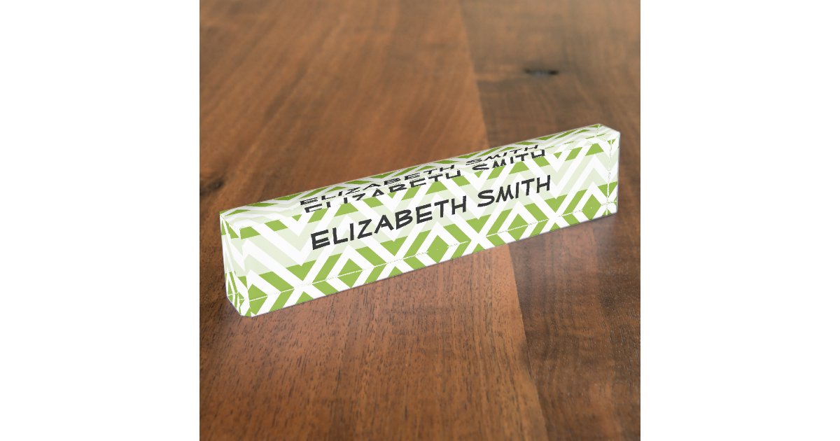 Green Zigzag, Green Chevron, Geometric Pattern Nameplate | Zazzle