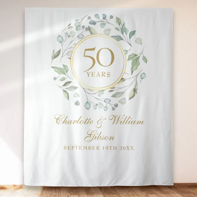 Greenery 50th Anniversary Photo Booth Backdrop | Zazzle