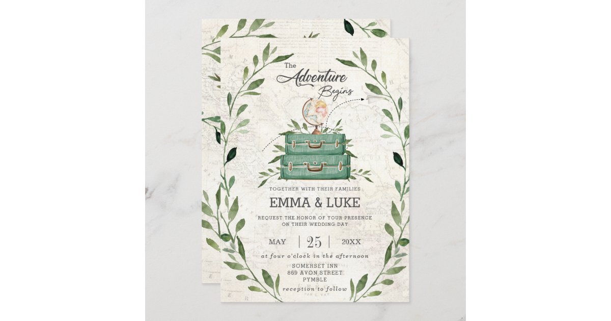Greenery Adventure Wedding Suitcase Travel Journey Invitation | Zazzle Greenery Adventure Wedding Suitcase Travel Journey Invitation | Zazzle