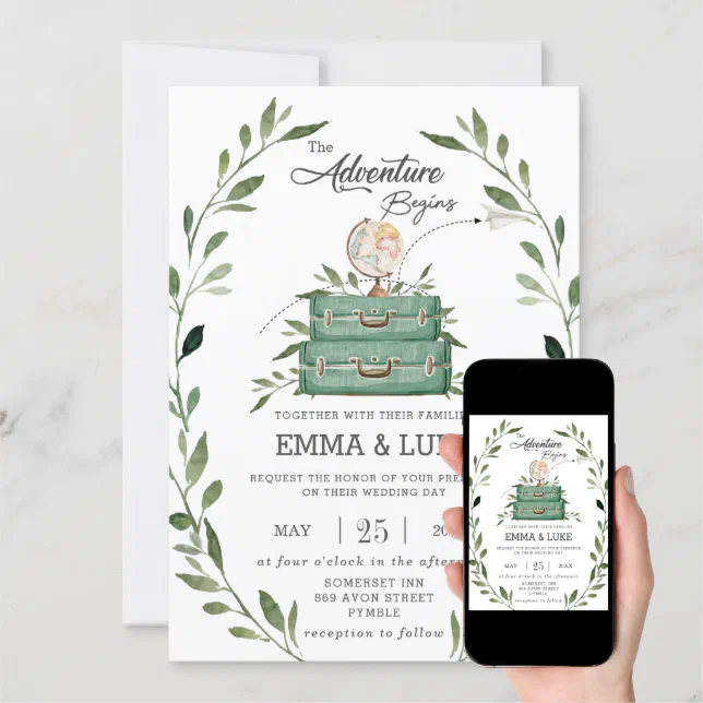 Greenery Adventure Wedding Suitcase Travel Voyage Invitation | Zazzle Greenery Adventure Wedding Suitcase Travel Voyage Invitation | Zazzle