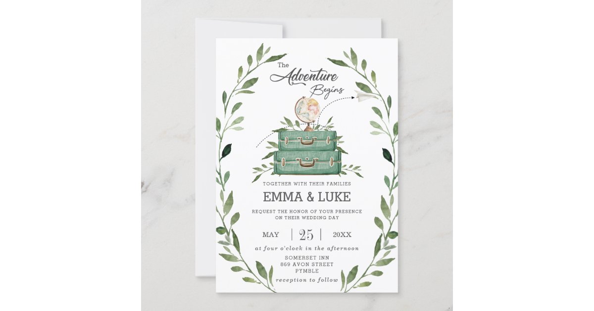 Greenery Adventure Wedding Suitcase Travel Voyage Invitation | Zazzle Greenery Adventure Wedding Suitcase Travel Voyage Invitation | Zazzle