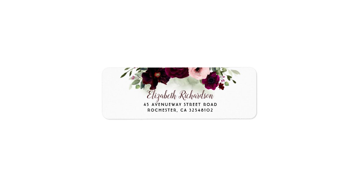 Greenery and Burgundy Flowers Wedding Label | Zazzle