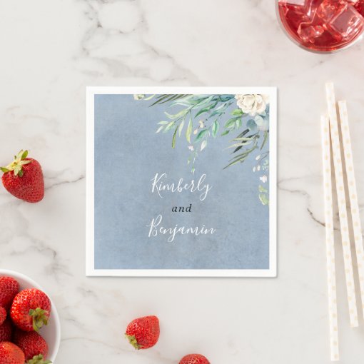 Greenery and Dusty Blue Wedding Napkins | Zazzle Greenery and Dusty Blue Wedding Napkins | Zazzle