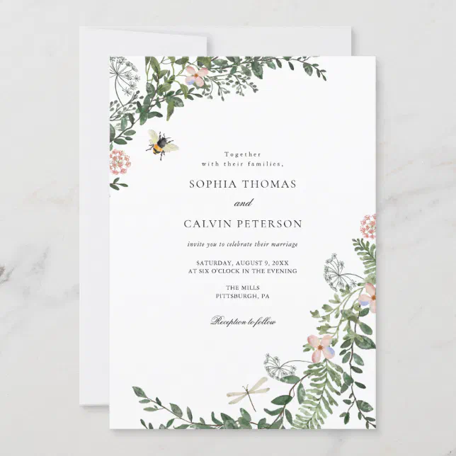 Greenery and Flowers Wedding Invitation | Zazzle