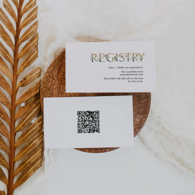 Greenery and Gold Baby Registry QR Code Enclosure Card | Zazzle