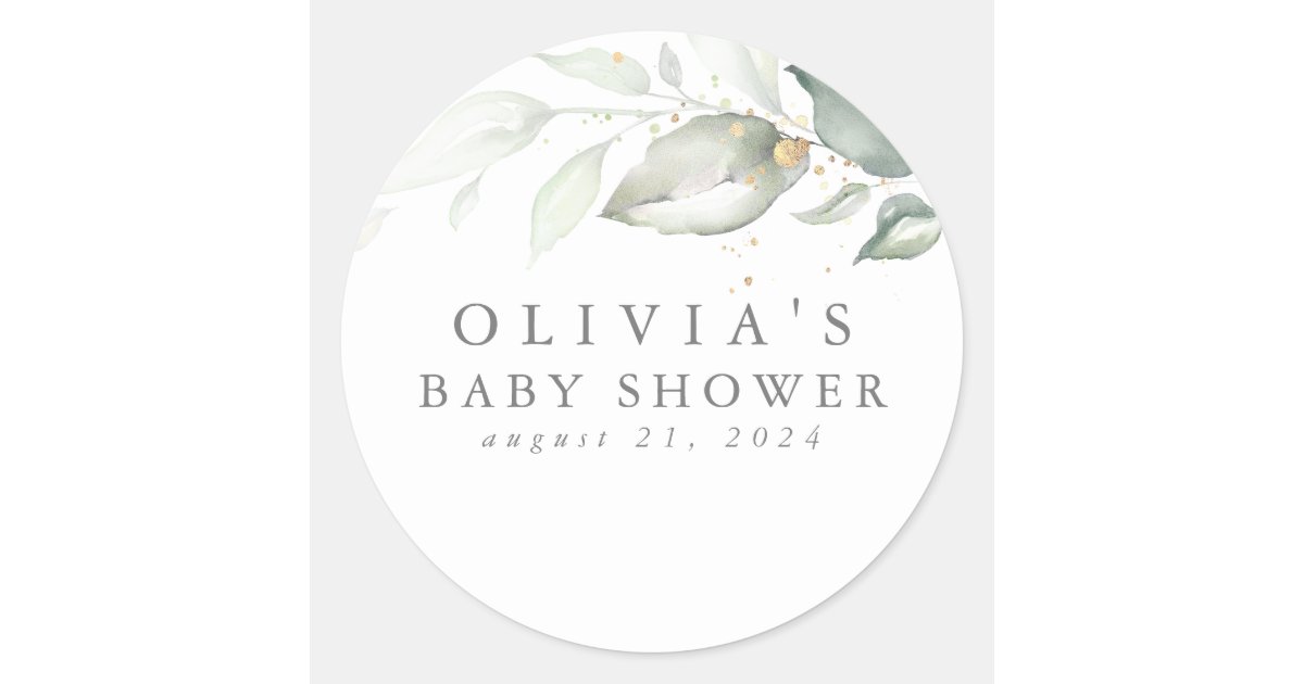 Greenery and Gold Elegant Modern Minimal Classic Round Sticker | Zazzle