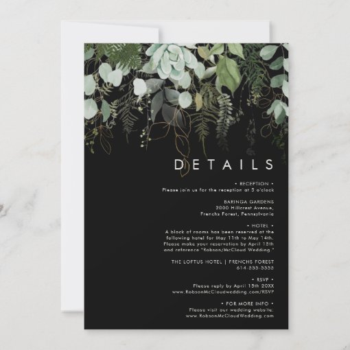 Greenery and Gold Leaf | Black All In One Invitation | Zazzle
