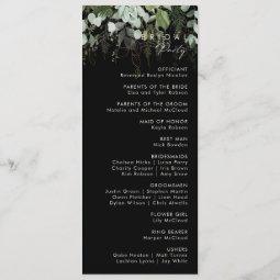 Greenery and Gold Leaf | Black Wedding Program | Zazzle