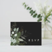 Greenery and Gold Leaf | Black Wedding RSVP Postcard | Zazzle