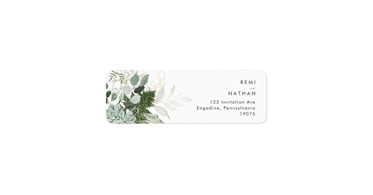 Greenery and Gold Leaf Return Address Label | Zazzle