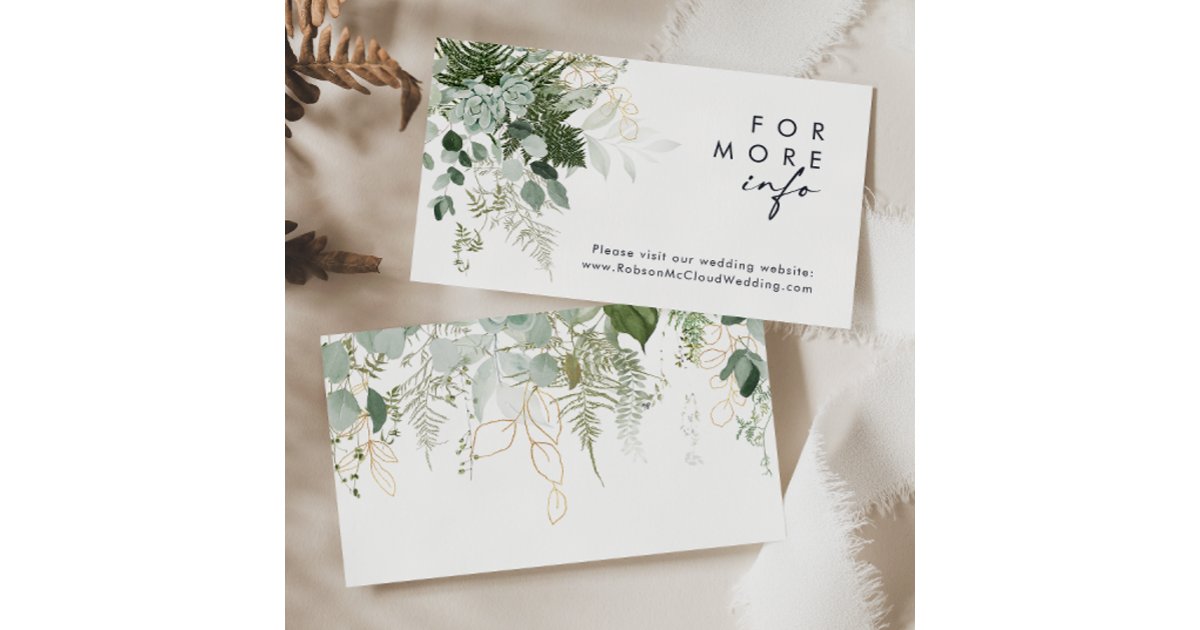 Greenery and Gold Leaf Wedding Website Enclosure Card | Zazzle