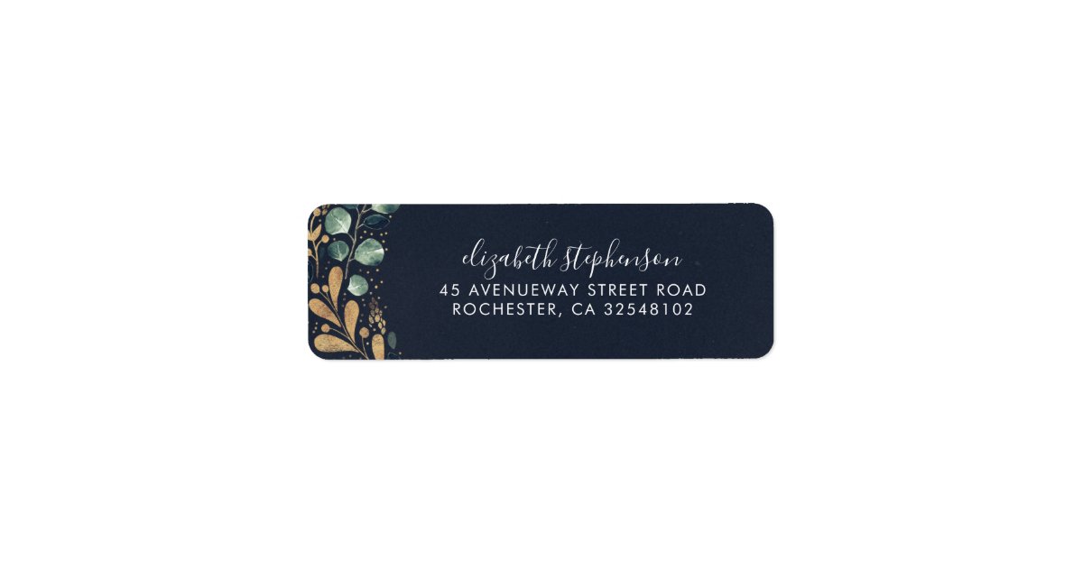 Greenery and Gold Navy Blue Label | Zazzle