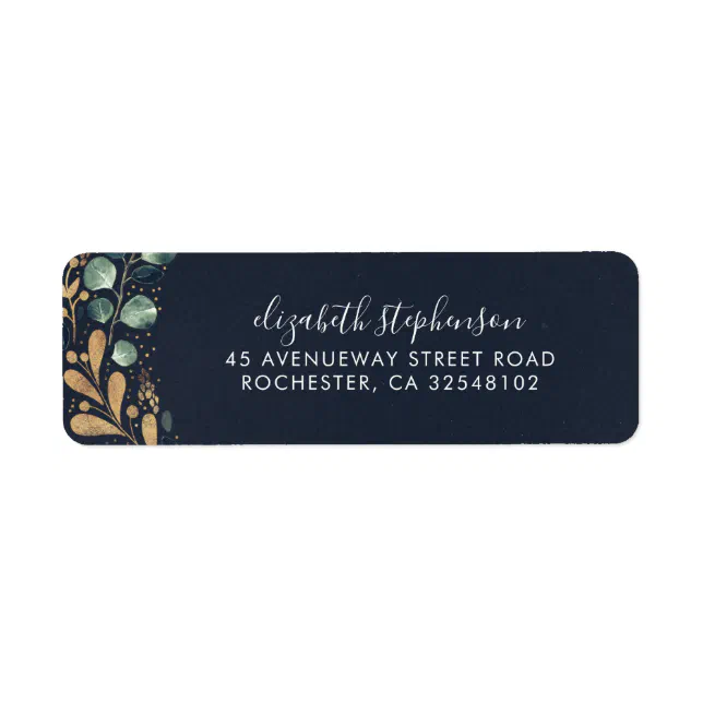 Greenery and Gold Navy Blue Label | Zazzle