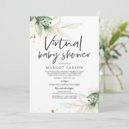 Greenery And Gold Virtual Baby Shower Invitation | Zazzle