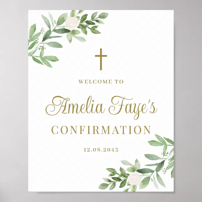 Greenery and White Flowers Confirmation Welcome Poster | Zazzle