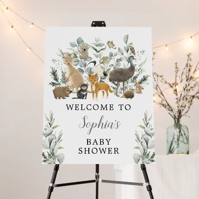Greenery Australian Animals Baby Shower Welcome Foam Board | Zazzle