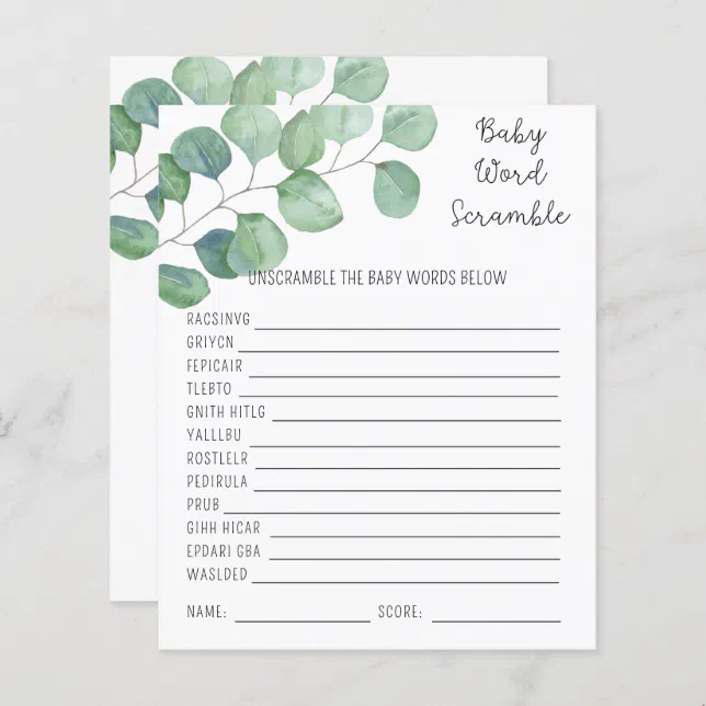 Greenery - Baby Word Scramble | Baby Shower Game | Zazzle