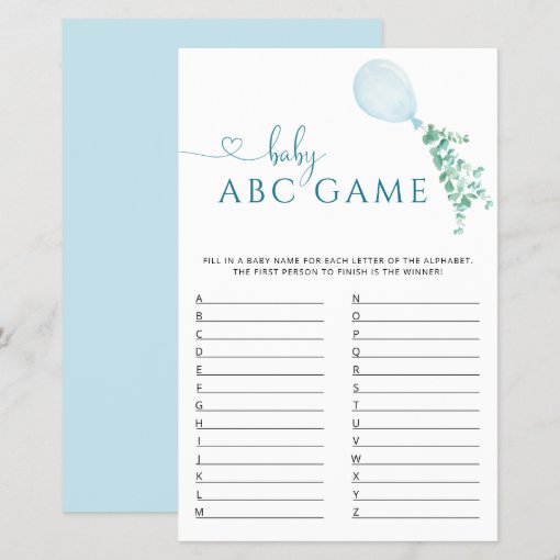 Greenery Balloon Baby Shower Game ABC | Zazzle