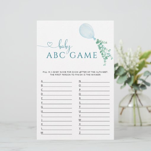 Greenery Balloon Baby Shower Game ABC | Zazzle
