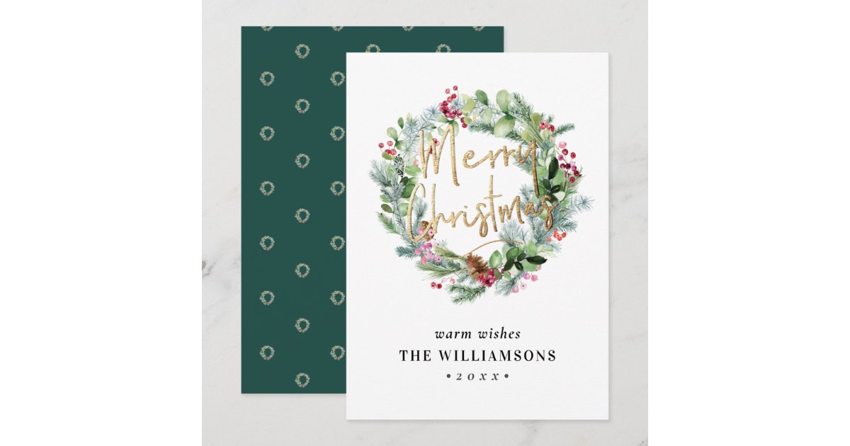 Greenery+Berries Winter Wreath Christmas Invitation | Zazzle