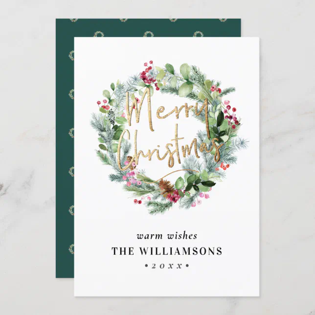 Greenery+Berries Winter Wreath Christmas Invitation | Zazzle