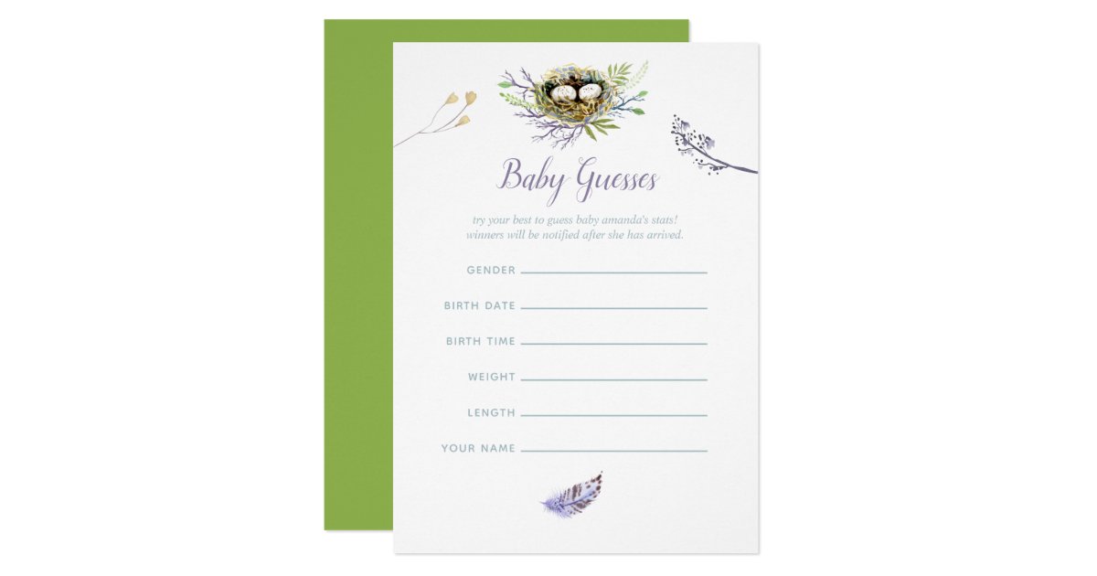 Greenery Birds Nest Twins Baby Shower Baby Guesses Invitation | Zazzle.com