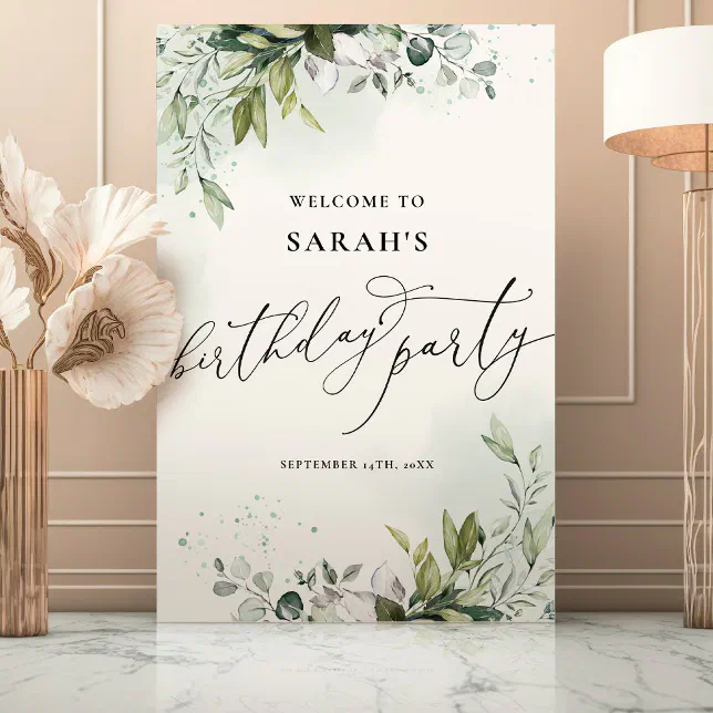 Greenery Birthday Party Welcome Foam Board | Zazzle