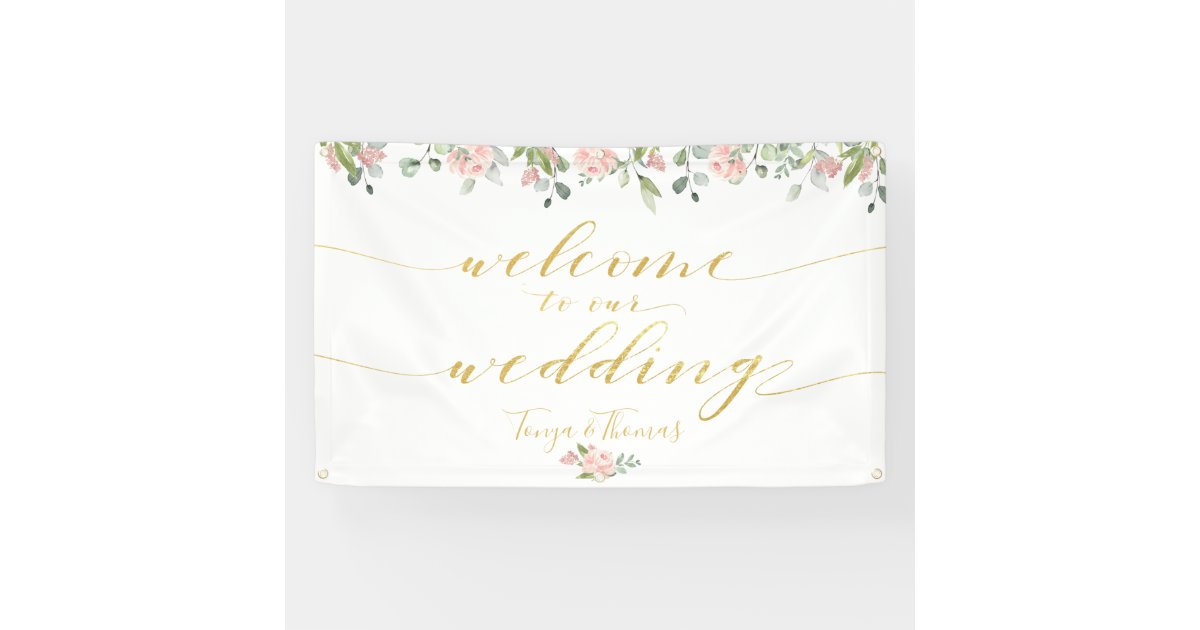 Greenery & Blush Pink Gold Calligraphy Welcome Banner | Zazzle