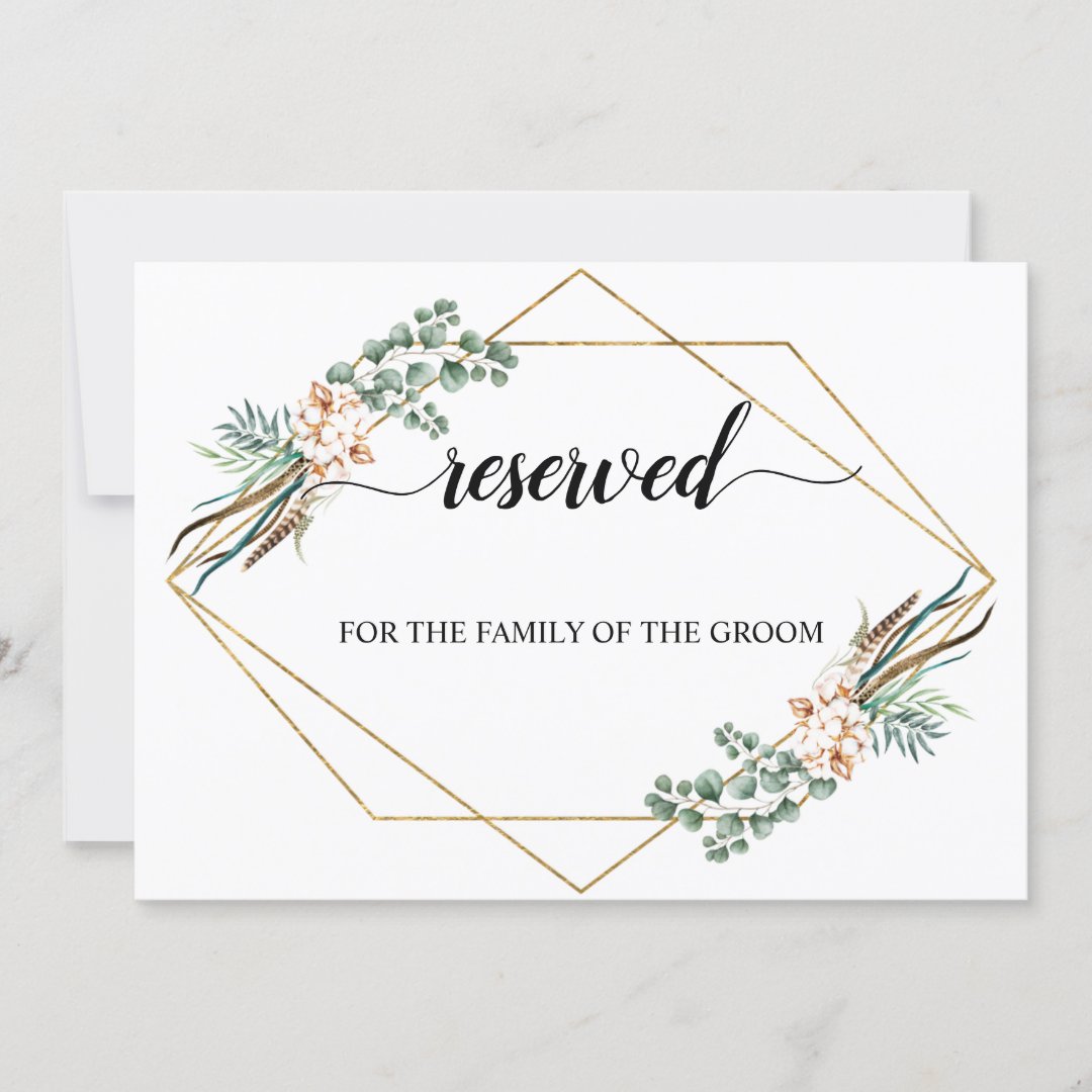 Greenery Boho Cotton Wedding Reserved Seating Sign Invitation | Zazzle