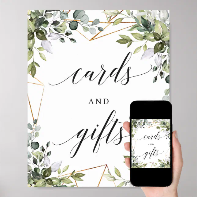 Greenery boho foliage gold cards and gifts sign | Zazzle