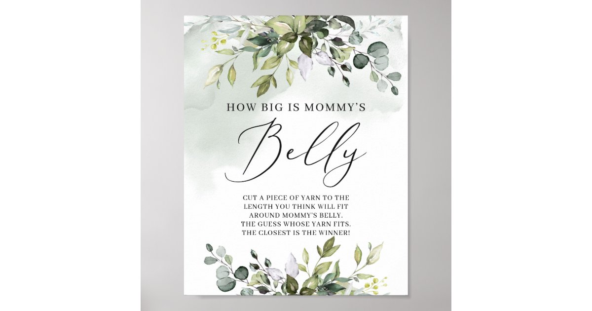 Greenery boho how big is mommy's belly sign game | Zazzle