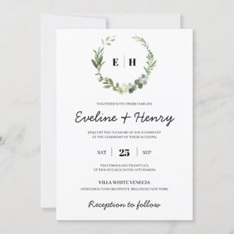 Greenery boho monogram succulent initials wedding invitation | Zazzle