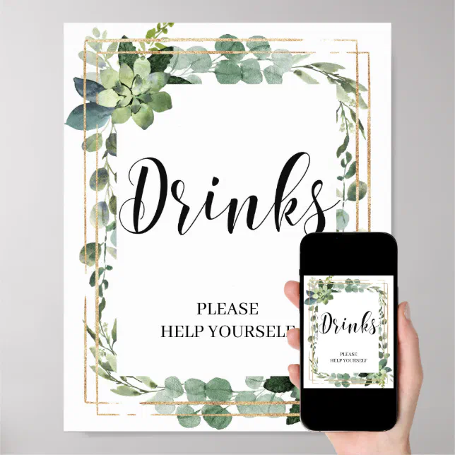 Greenery boho succulent gold glitter eucalyptus poster | Zazzle