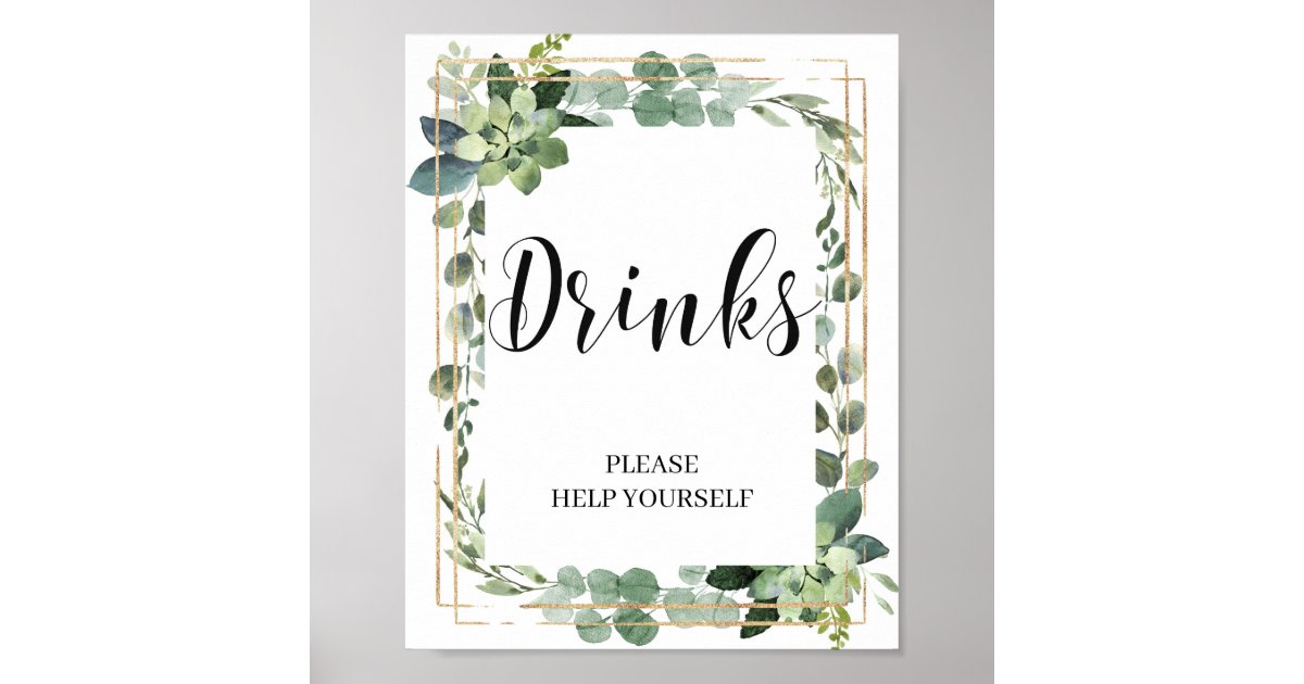 Greenery boho succulent gold glitter eucalyptus poster | Zazzle