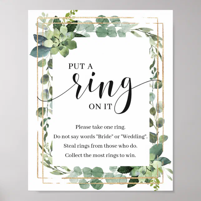 Greenery boho Succulent Put a ring on it game sign | Zazzle