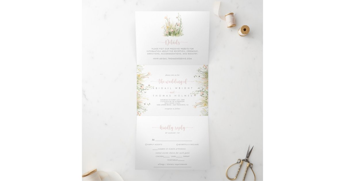 Greenery Boho Wildflower The Wedding of Tri-Fold Invitation | Zazzle